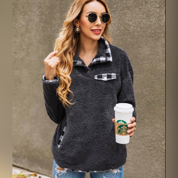 Tops | Nwt Checkered Plush Pullover | Poshmark